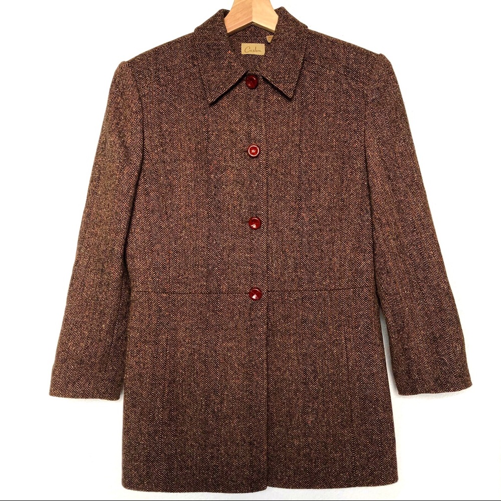 Caslon Brown Wool Herringbone Coat Dark Academia - Gem